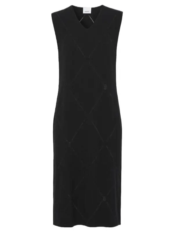 Burberry V-neck Sleeveless Tb Monogram Knit Dress - Black