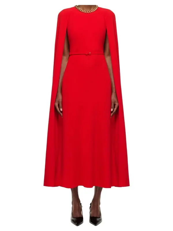 Roland Mouret Light Cady Belted Cape Dress - Red