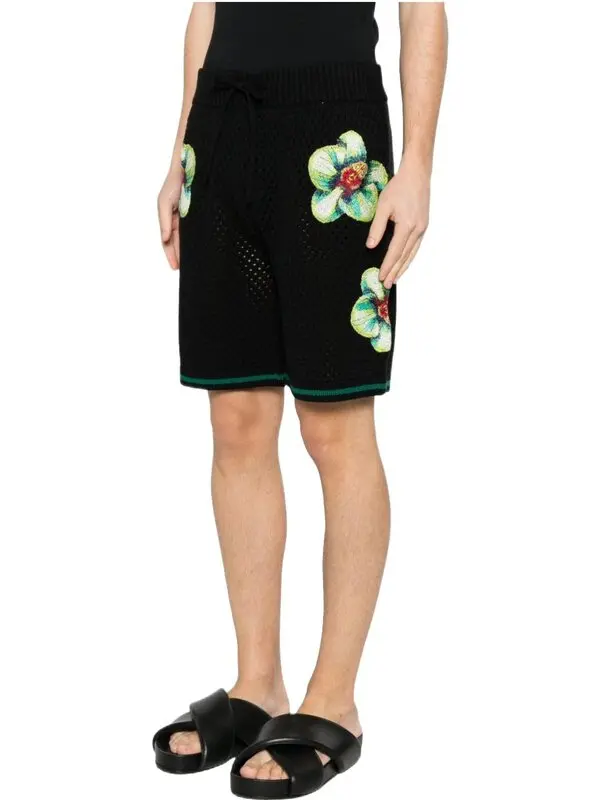 Casablanca Floral Print Knit Shorts - Black