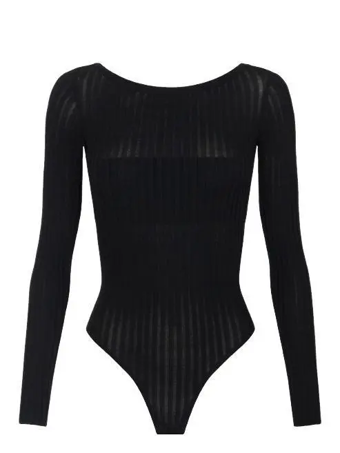 Elisabetta Franchi Ribbed Boatneck Bodysuit With Open Back And Logo Buttons - Black