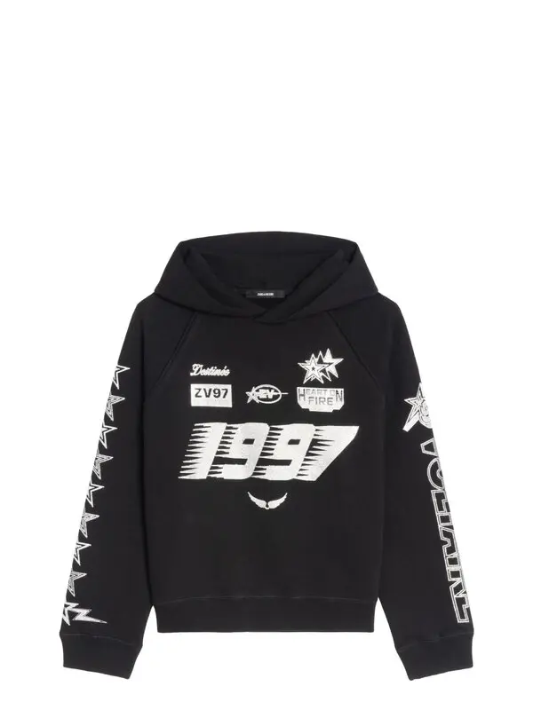 Zadig&Voltaire Long Sleeve Hooded Sweatshirt With Rhinestone Embellishments - Black