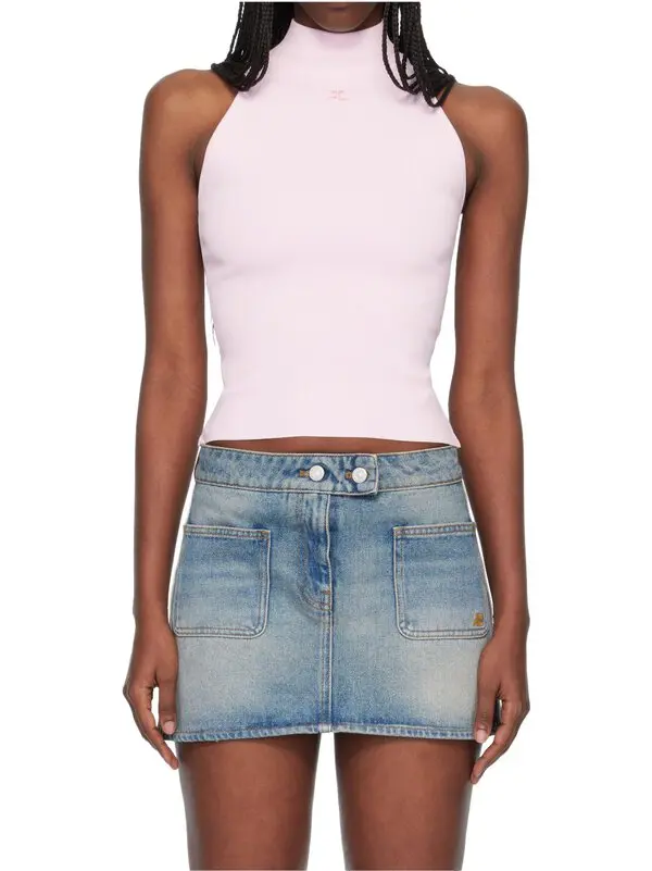COURREGES Ribbed Knit Vest With Embroidered Logo - Light Pink