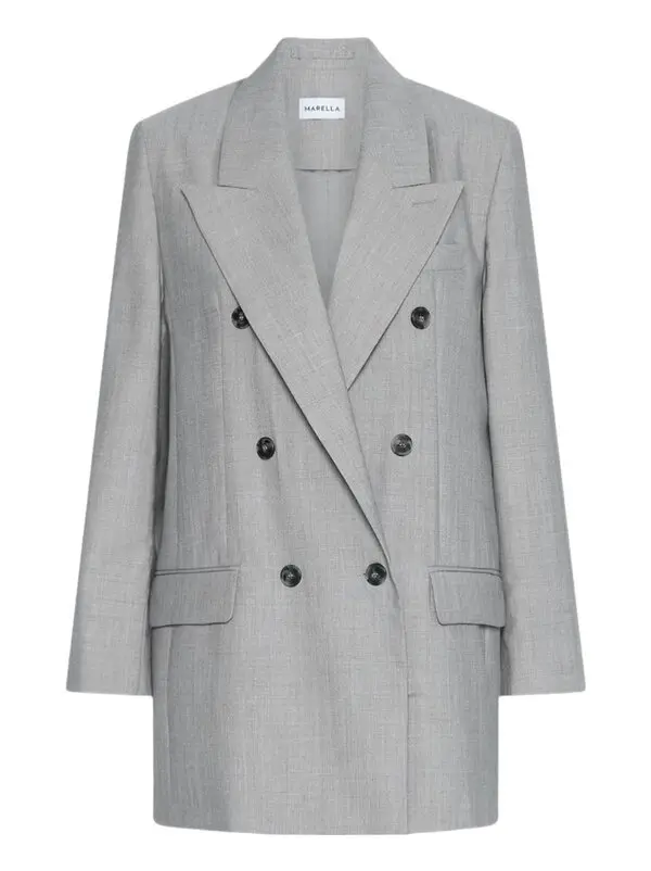 Marella Double-breasted Wool And Silk Grisaille Blazer - Grey