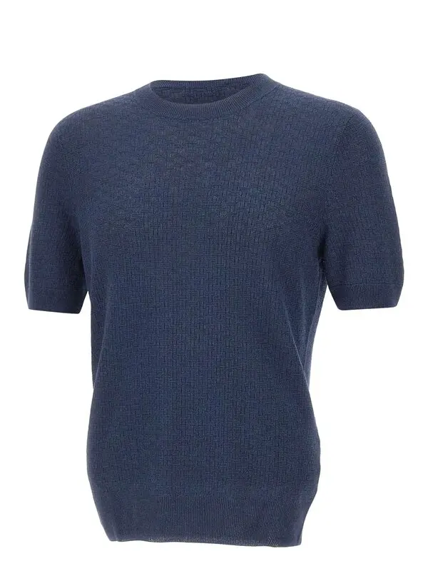 GRAN SASSO Textured Short-sleeve Knitted Sweater - Blue