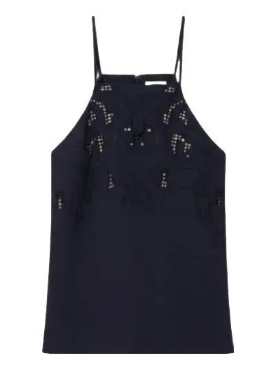 TWINSET Embroidered Halter Neck Top With Lace Details - Black