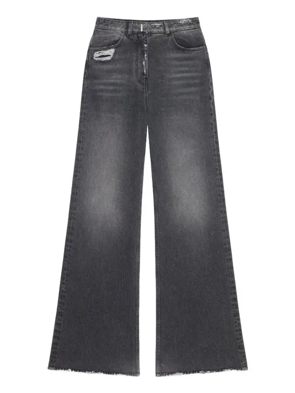 Givenchy Logo Plaque Wide Leg Jeans - Black