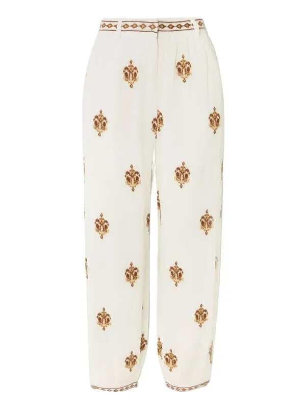 Farm Rio Embroidered Tapestry Pants - White