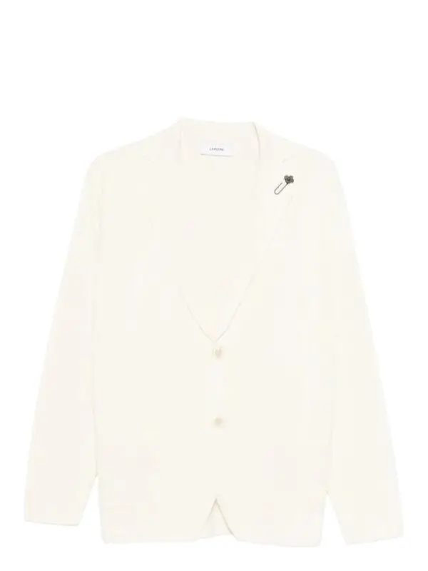 LARDINI Shawl Collar Cardigan With Decorative Pin - White