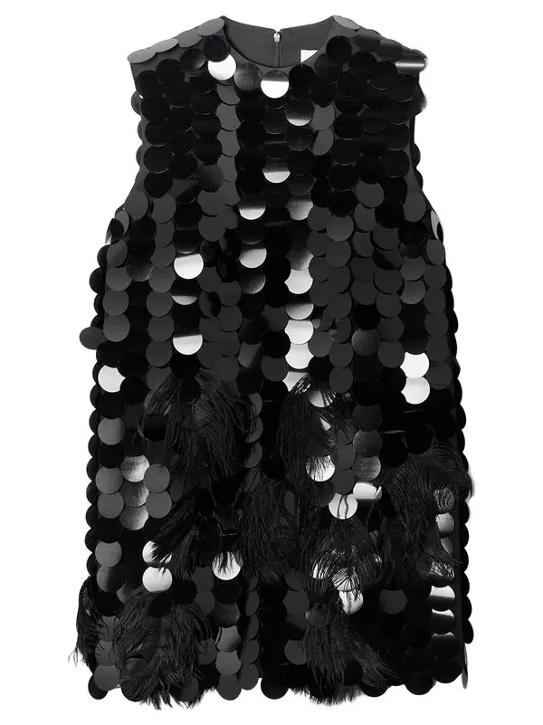 16Arlington Feather And Sequin Embellished Dress - Black