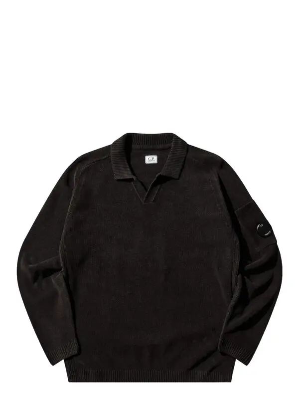 C.P. COMPANY Polo Collar Lens Knitted Sweater - Black