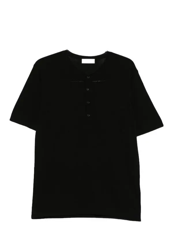 ROBERTO COLLINA Short Sleeve Knitwear With Front Button Detail - Black