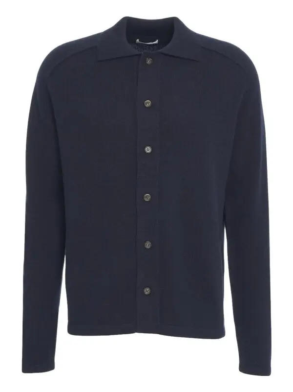 Soft Goat Buttoned Long-sleeve Sweater - Black
