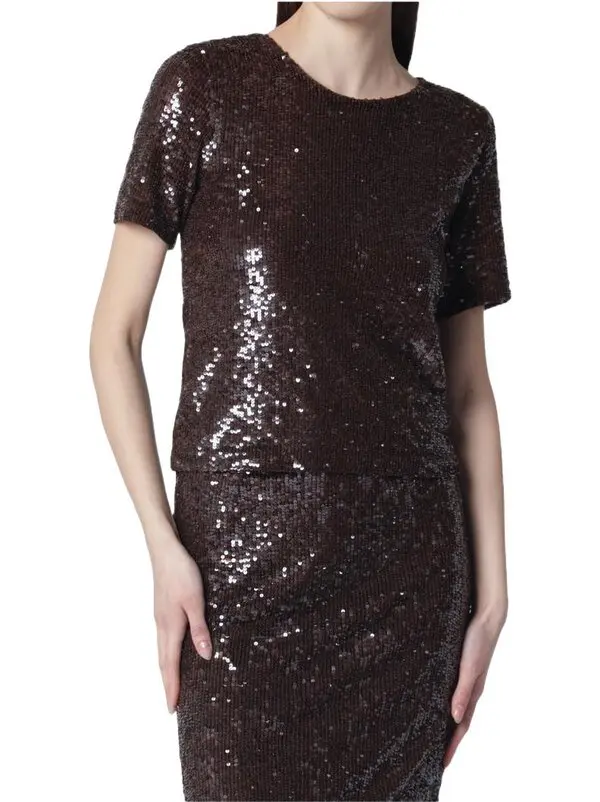 P.a.r.o.s.h Sequin Knit Top With Short Sleeves - Brown