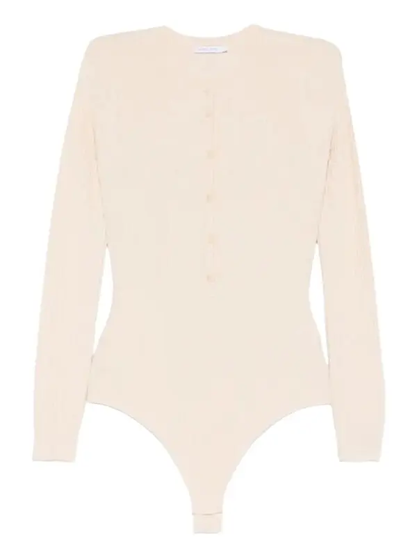 Patrizia Pepe Ribbed Knit Bodysuit With Button Fastening - Beige