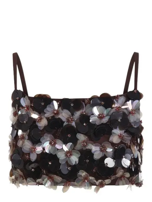P.a.r.o.s.h Sequin Embellished Cropped Tank Top - Black