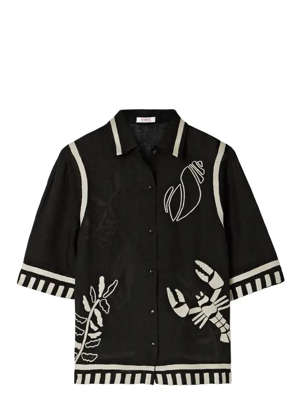 ERES Embroidered Short-sleeve Shirt - Black