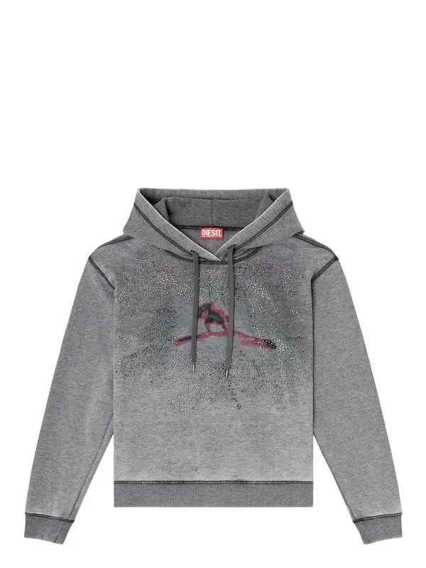 DIESEL® Graphic Hooded Sweater With Rhinestone Embellishments - Grey