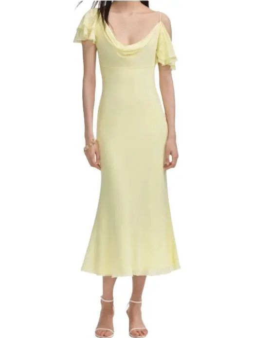 SELF-PORTRAIT Georgette Frill Midi Dress - Yellow