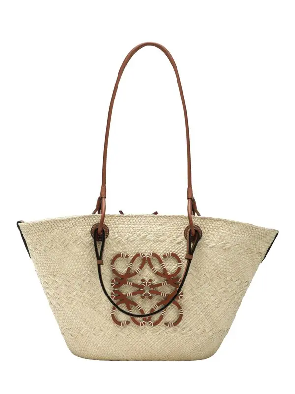 Loewe Woven Raffia Shoulder Bag With Anagram Logo - Nude
