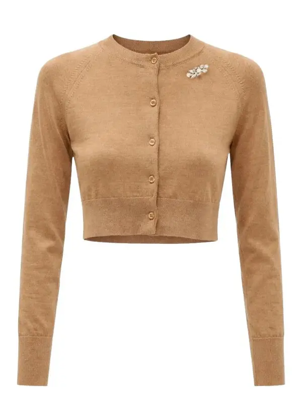 Simone Rocha Crew Neck Cardigan With Embellishment - Nude