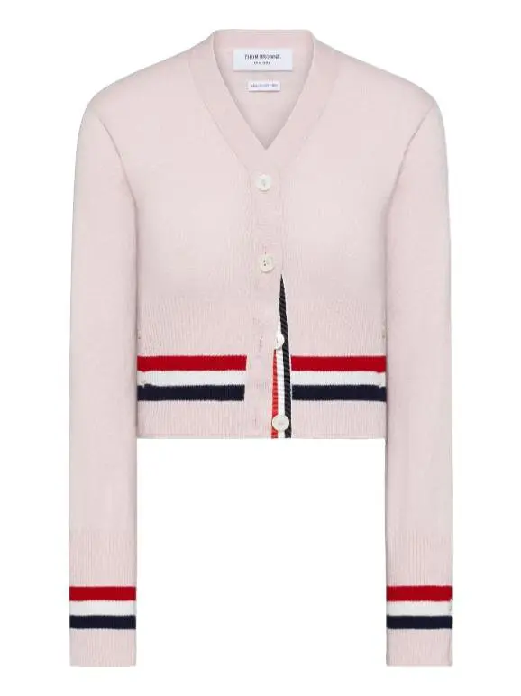 Thom Browne Shrunken Cardigan With Striped Details - Pink