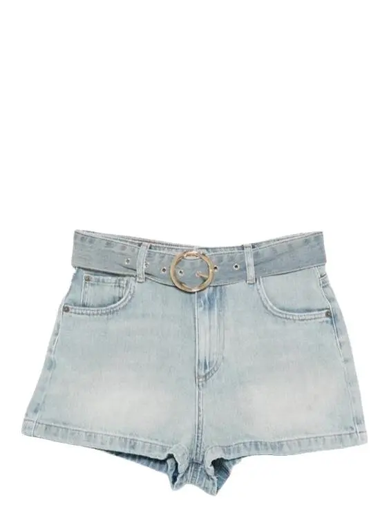 TWINSET Belted Denim Shorts - Gray