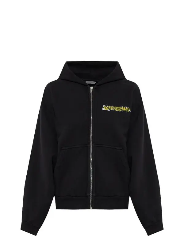 Balenciaga Spray Logo Zipped Hoodie - Black