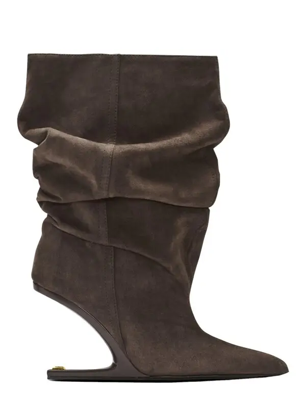 Balmain Suede Wedge Ankle Boots - Black