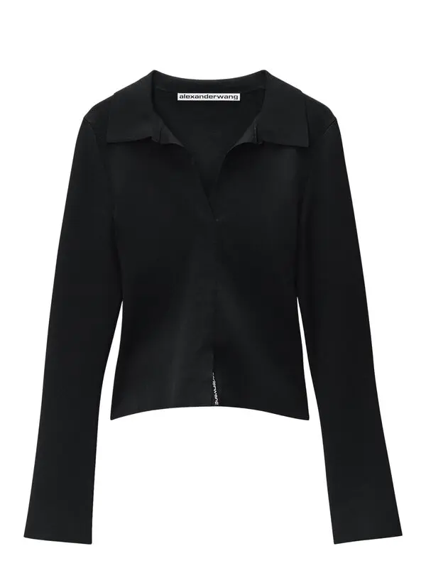 Alexander Wang Long-sleeve Polo Collar Blouse - Black