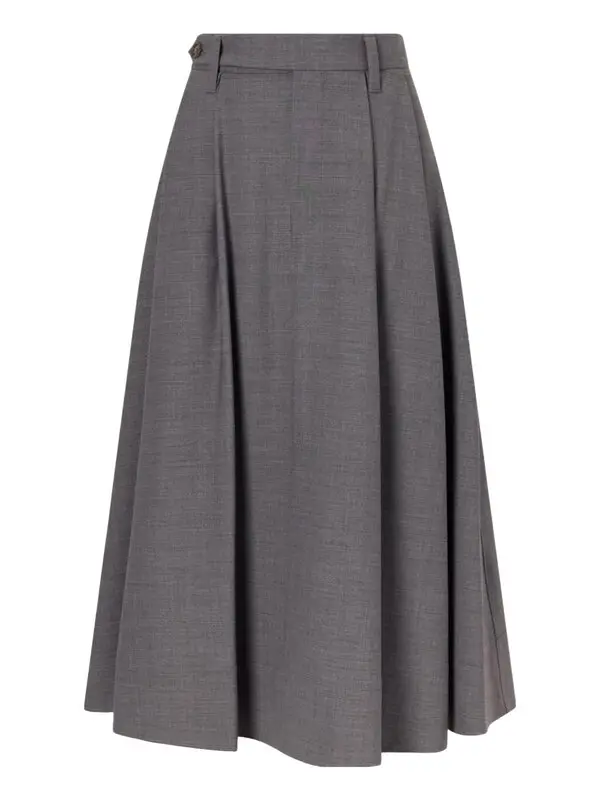 Brunello Cucinelli Pleated Wool Blend A-line Skirt - Grey