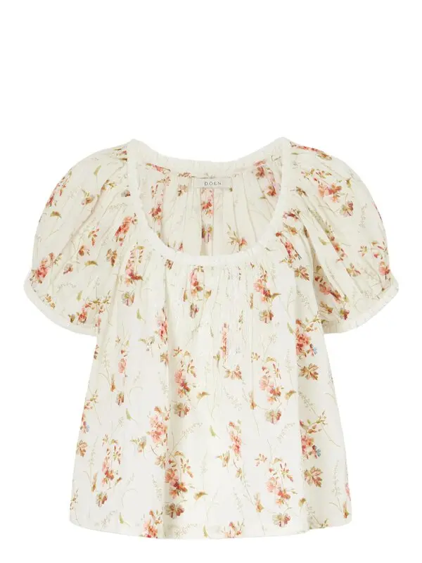 DÔEN Frederica Floral Print Shirt With Lace Trim - White