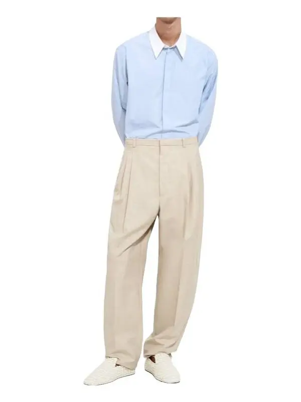 Bottega Veneta Wool And Cotton Tapered Leg Trousers - Flax Blended