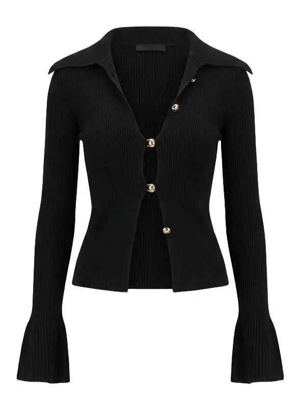 SELF-PORTRAIT Button-embellished Cardigan With Keyhole Detail - Black