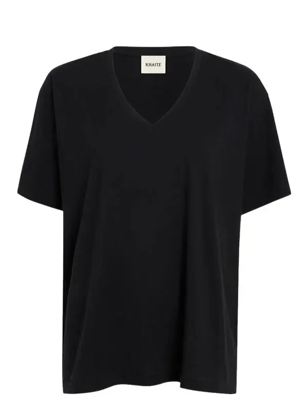 Khaite V-neck T-shirt With Short Sleeves And Straight Hem - Black