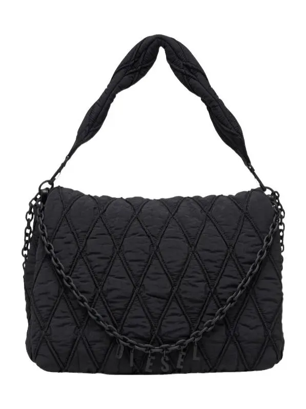 DIESEL® Quilted Shoulder Bag With Chain Detail - Black