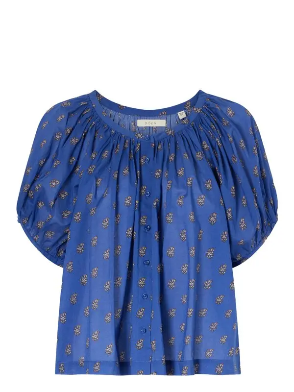 DÔEN Floral-print Puff Sleeve Blouse - Blue