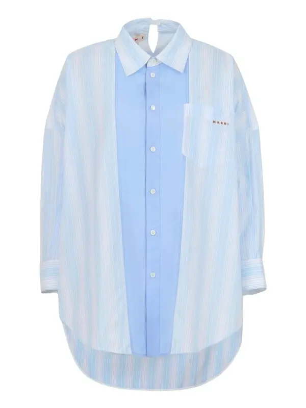 Marni Striped Curved Oversized Shirt - Blue