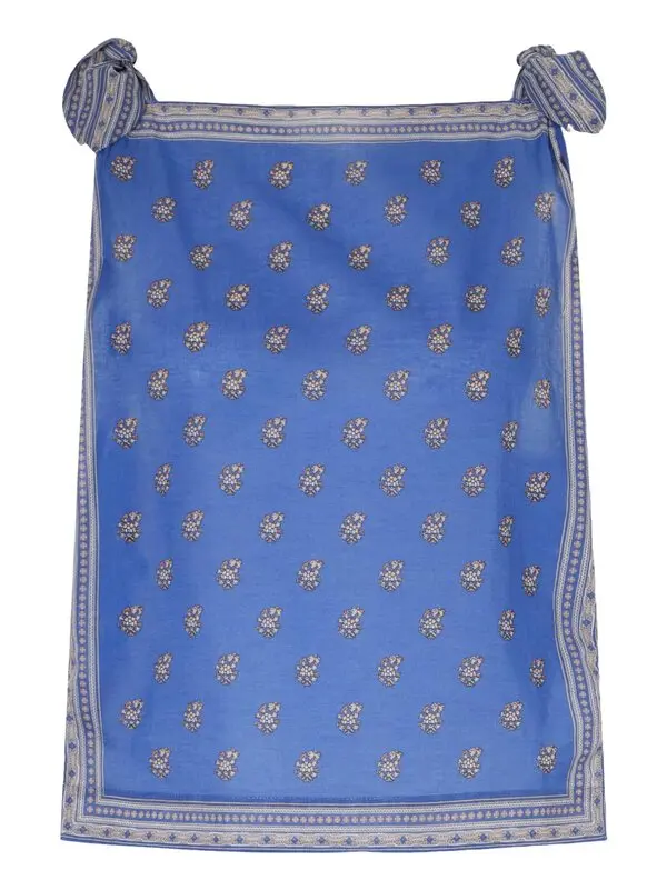 DÔEN Amalia Printed Cotton Tulle Top - Blue