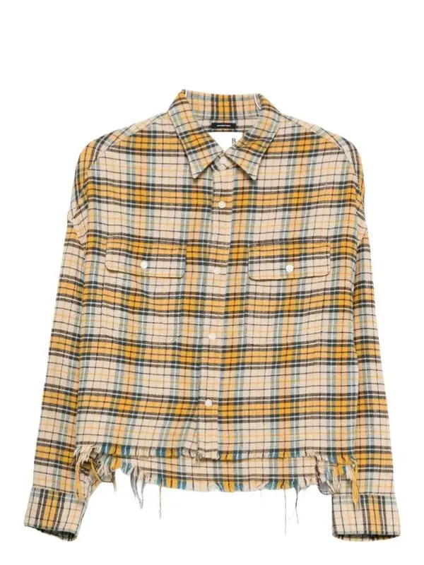 R13 Plaid Long Sleeve Shirt With Frayed Hem - Yellow