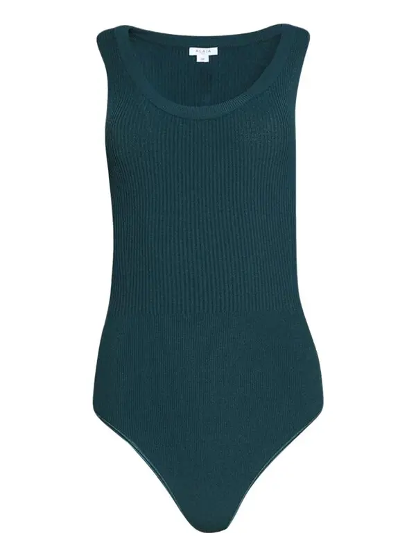 Alaïa Sleeveless Ribbed Knit Bodysuit - Petrole Fonce