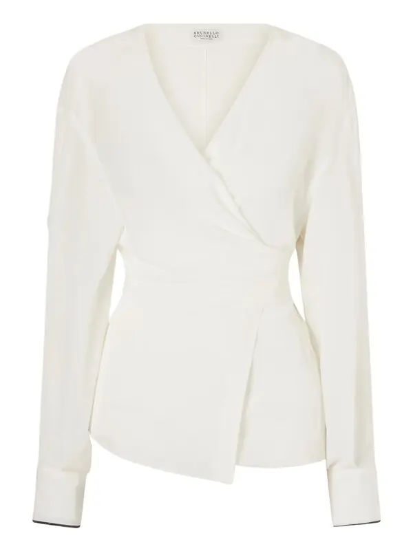 Brunello Cucinelli Silk Wrap Blouse - White
