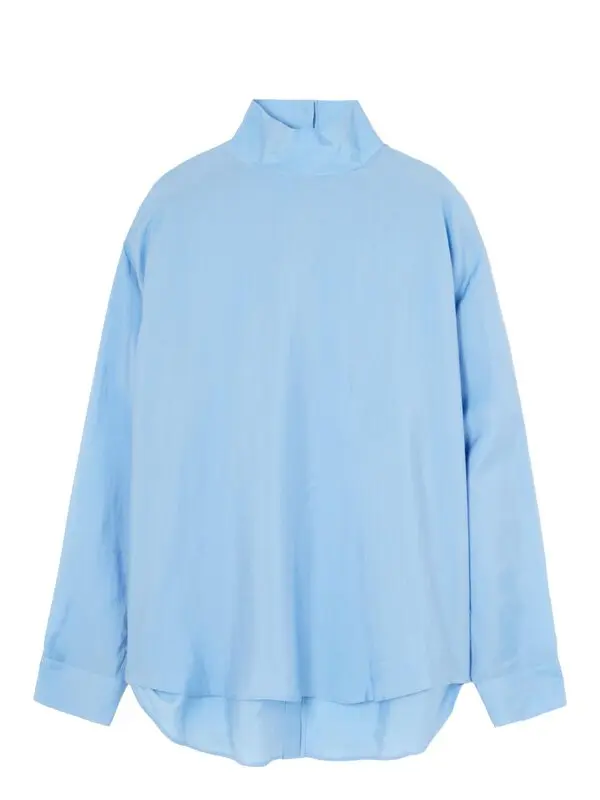 Tibi Lyocell And Silk-blend Turtleneck Blouse - Blue