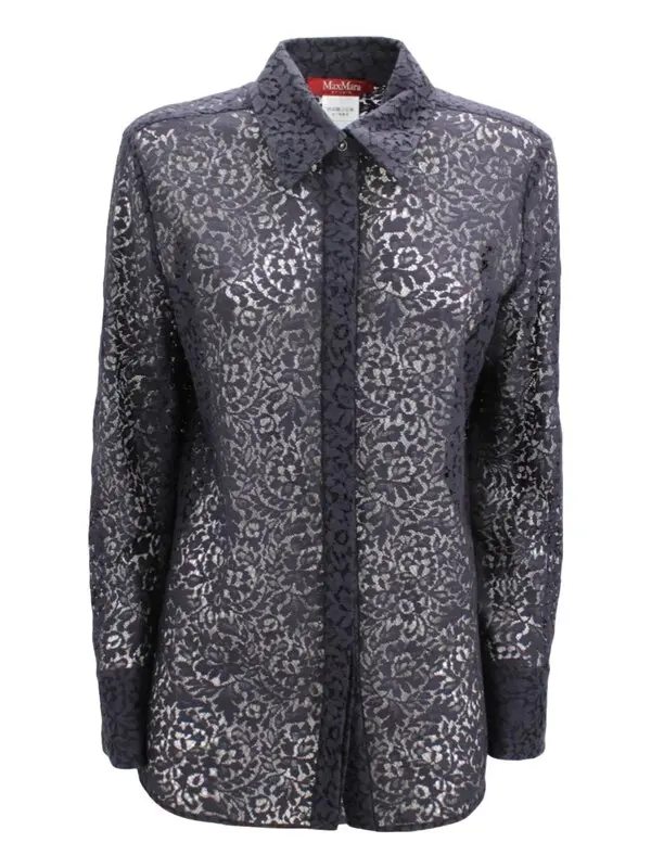 Max Mara Gala Floral Embroidered Lace Blouse - Black