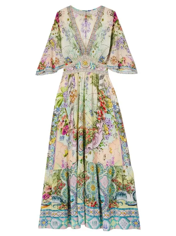 Camilla Just Coasting Crystal-embellished Printed Silk Maxi Dress - Nude