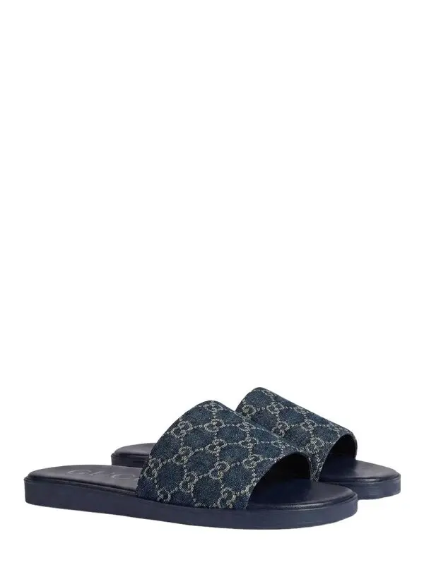 Gucci Monogrammed Slide Sandals - Dark Blue And White