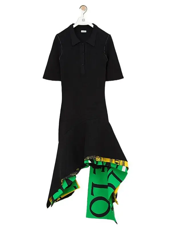 Loewe Viscose Blend Asymmetrical Tiered Hem Dress With Graphic Print - Black