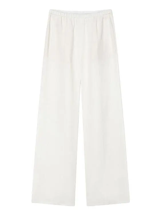 FORTE_FORTE Wide Leg Elasticated Trousers With Embroidered Side Detail - Crystal
