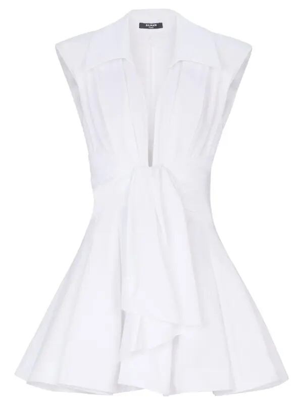 Balmain Sleeveless Cotton Shirt Dress With Waist Tie - White