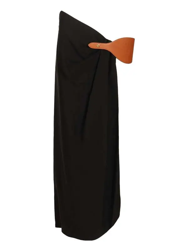 Celine Pleated Midi Skirt With Leather Logo Belt - Black