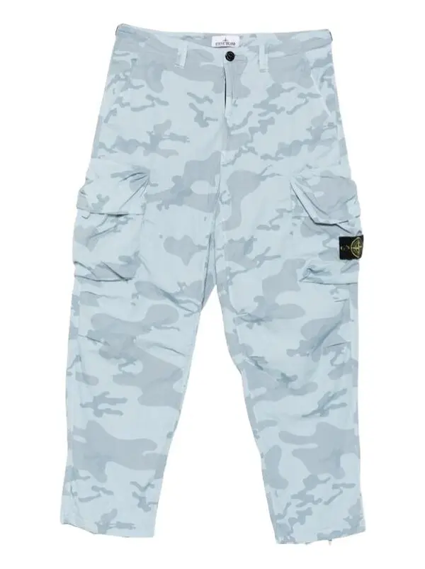 Stone Island Camouflage Print Cargo Trousers - Blue
